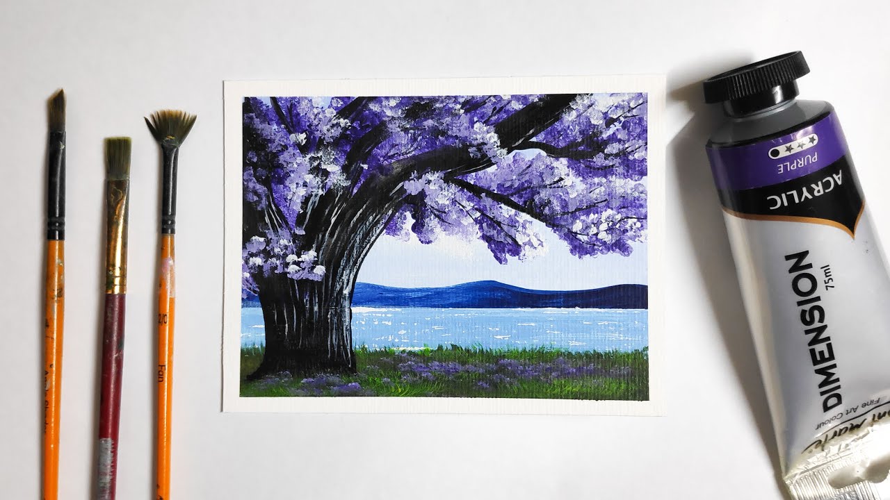 Purple Tree Painting #63 / Acrylic Painting for Beginners / Step by ...
