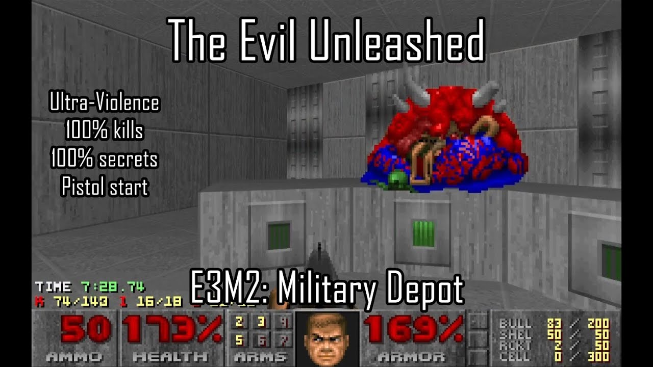 Doom: The Evil Unleashed - E3M2: Military Depot (UV-MAX) - YouTube