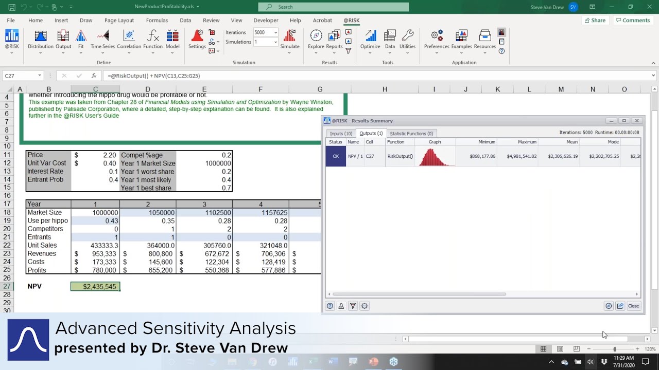 Using @RISK for NPV (Net Present Value) and Product Profitability - YouTube