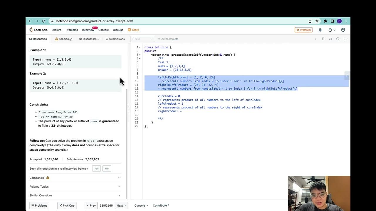 Leetcode in C++ - Product of Arrays Except Self - YouTube