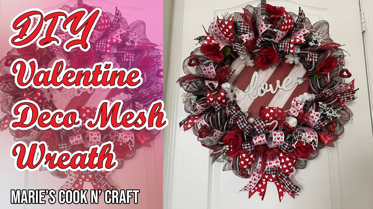 DIY Valentine Deco Mesh Bubble Wreath with Valentine Sign - YouTube