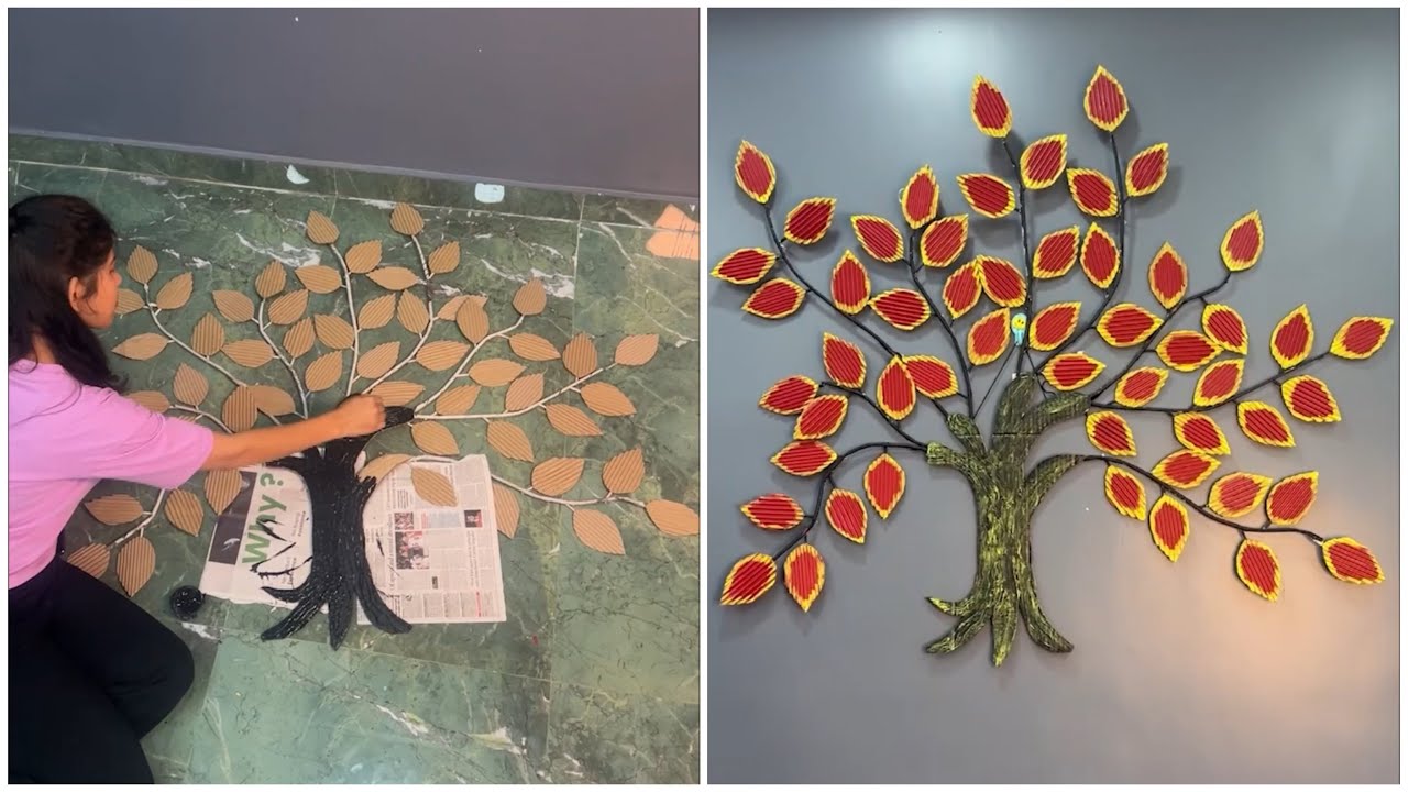 Cardboard tree diy craft idea | Beautiful tree craft for wall hanging ...