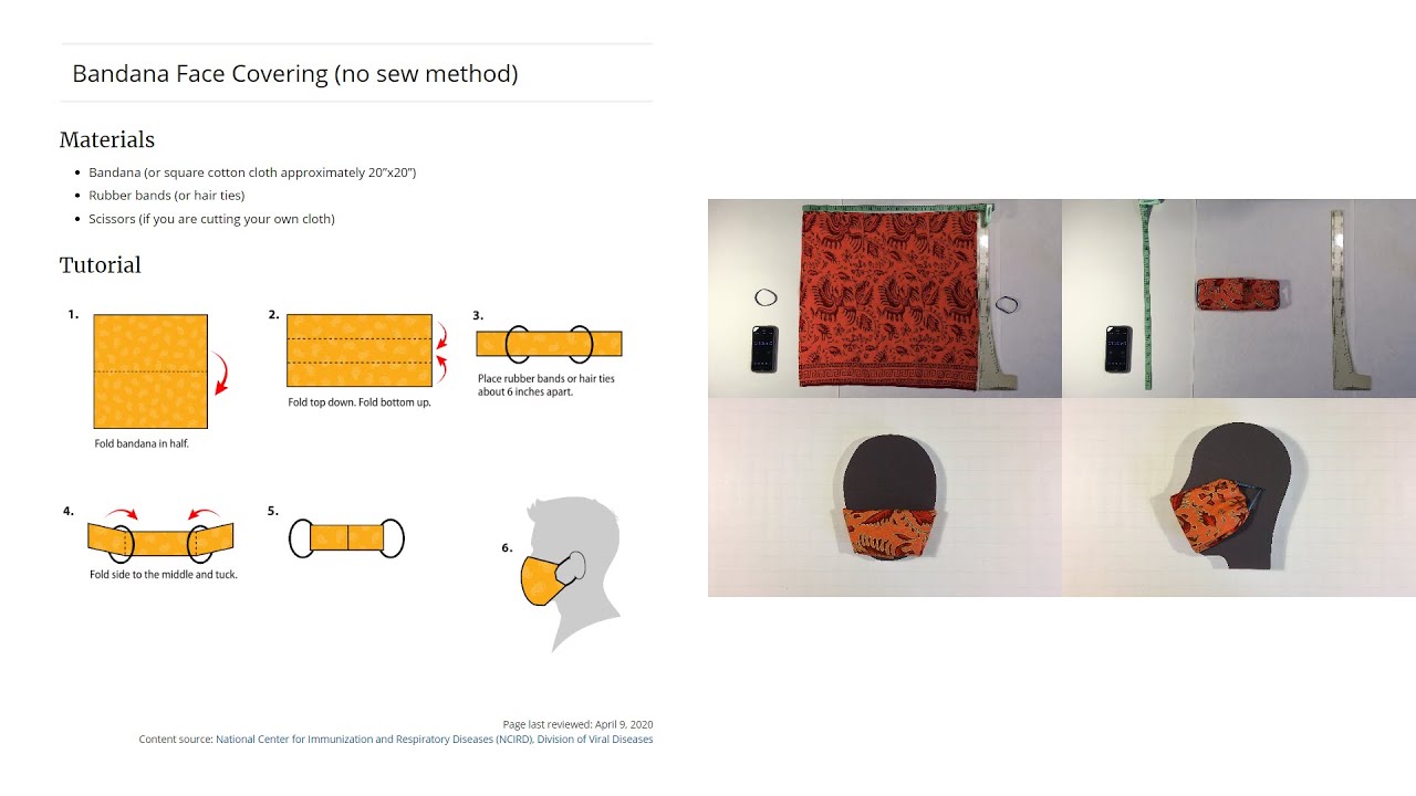 DIY craft: CDC Cloth Face Covering: Bandana (no sew method) - YouTube