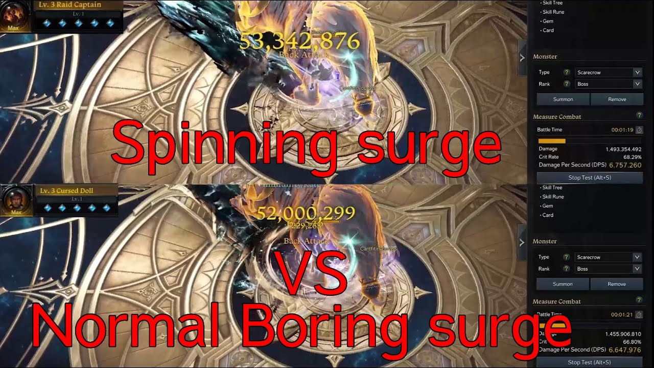 5 mins of brutal insane dps test between surge cd build and surge raid ...