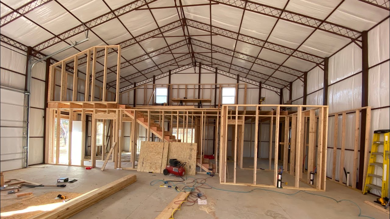 40x60 Metal Building: DIY second level framing and flooring - YouTube