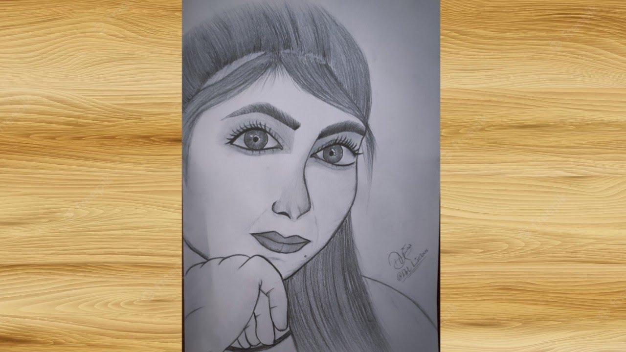 Draw sketch of a simple Girl ||with hand on chin|😍 ...
