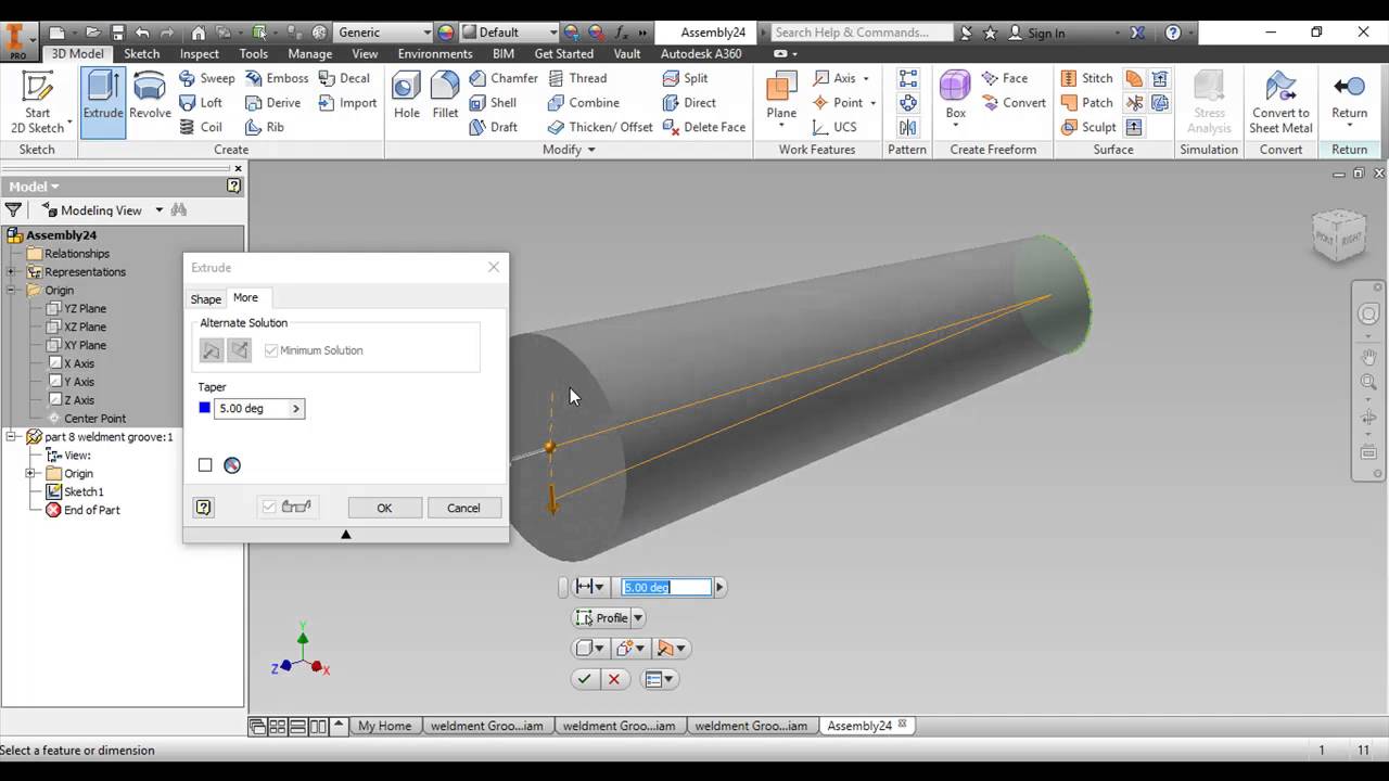 Autodesk Inventor Weldment Groove cone weld مهندس وليد السباعى - YouTube