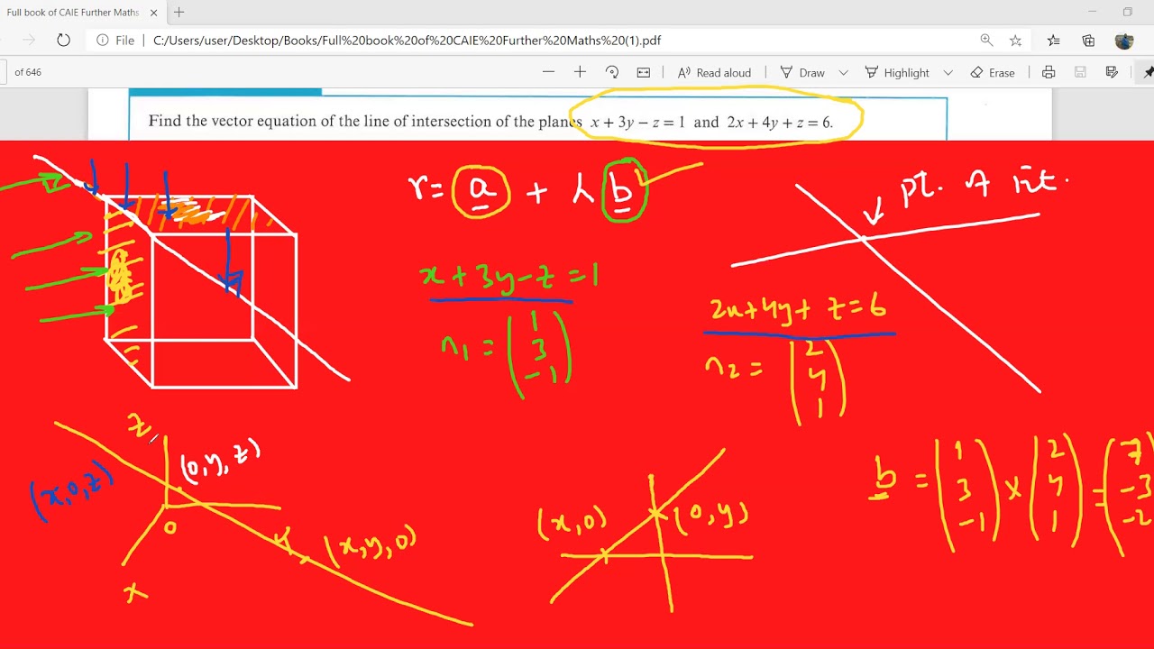|| How to Find the Line of Intersection of two Planes?|| A Level ...