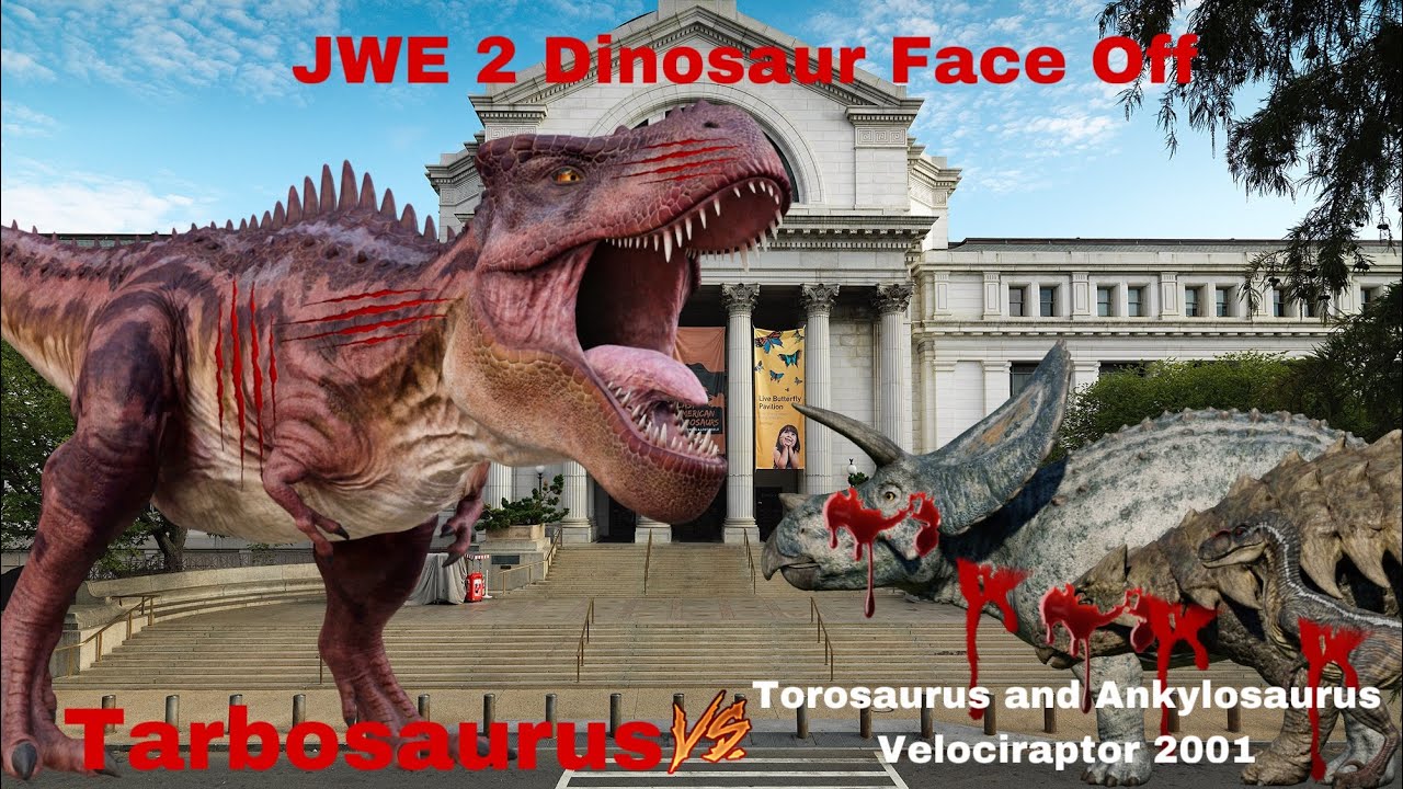 JWE 2 Dinosaur Face Off Tarbosaurus vs Torosaurus and Ankylosaurus and ...