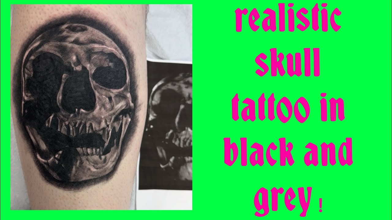 Realistic Skull Tattoo 💥: Step by Step , black and grey. - YouTube