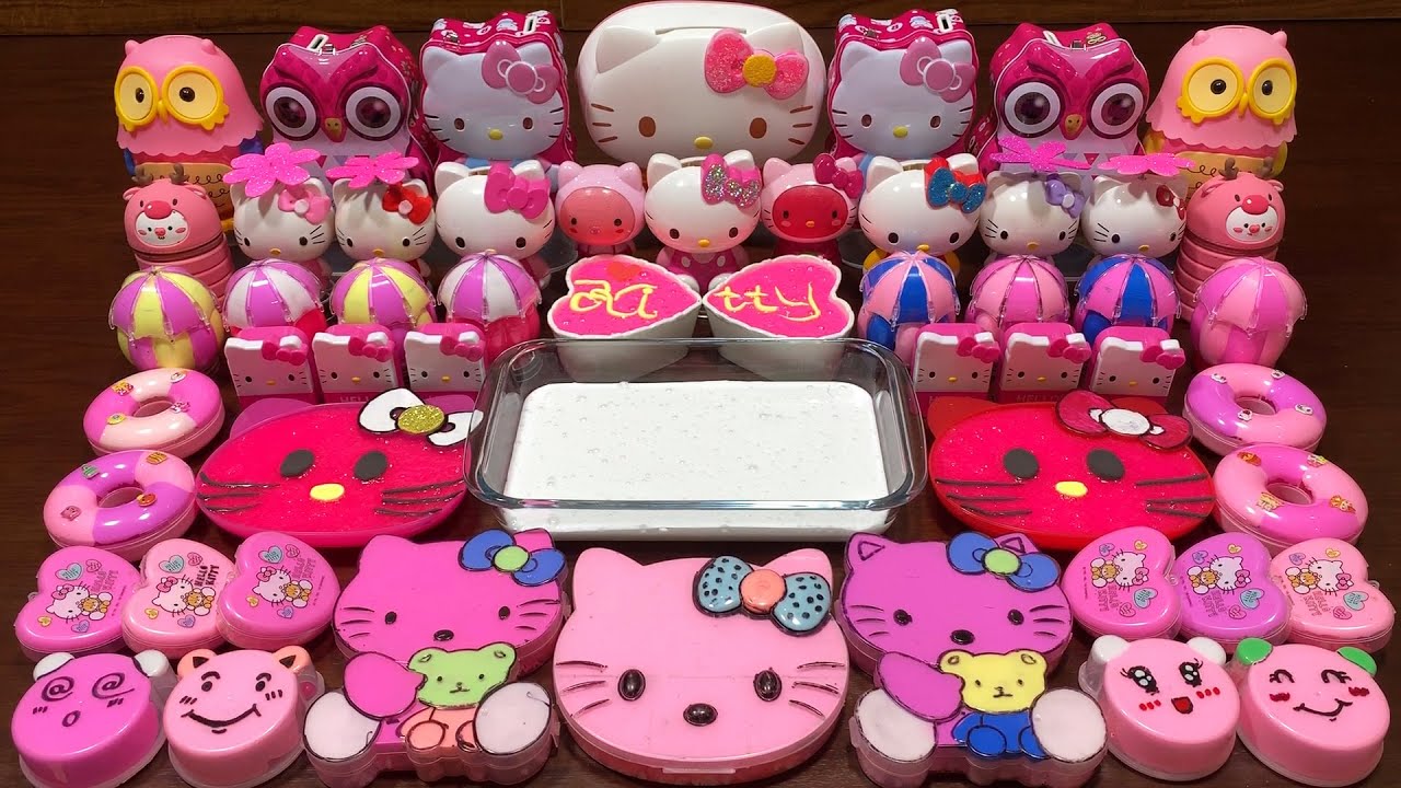 SPECIAL PINK HELLO KITTY - Mixing Random Things Into Glossy Slime ...