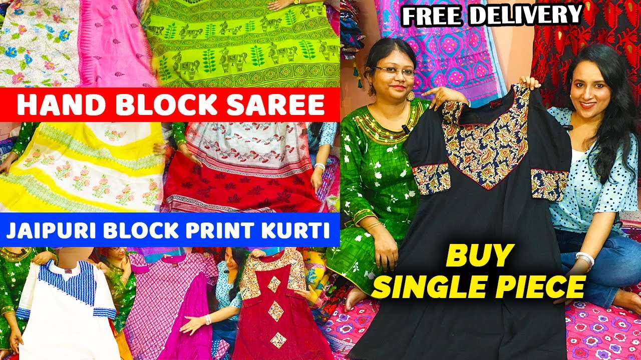 Hand Block Saree Collection | Jaipuri Block Print Kurti in Kolkata ...