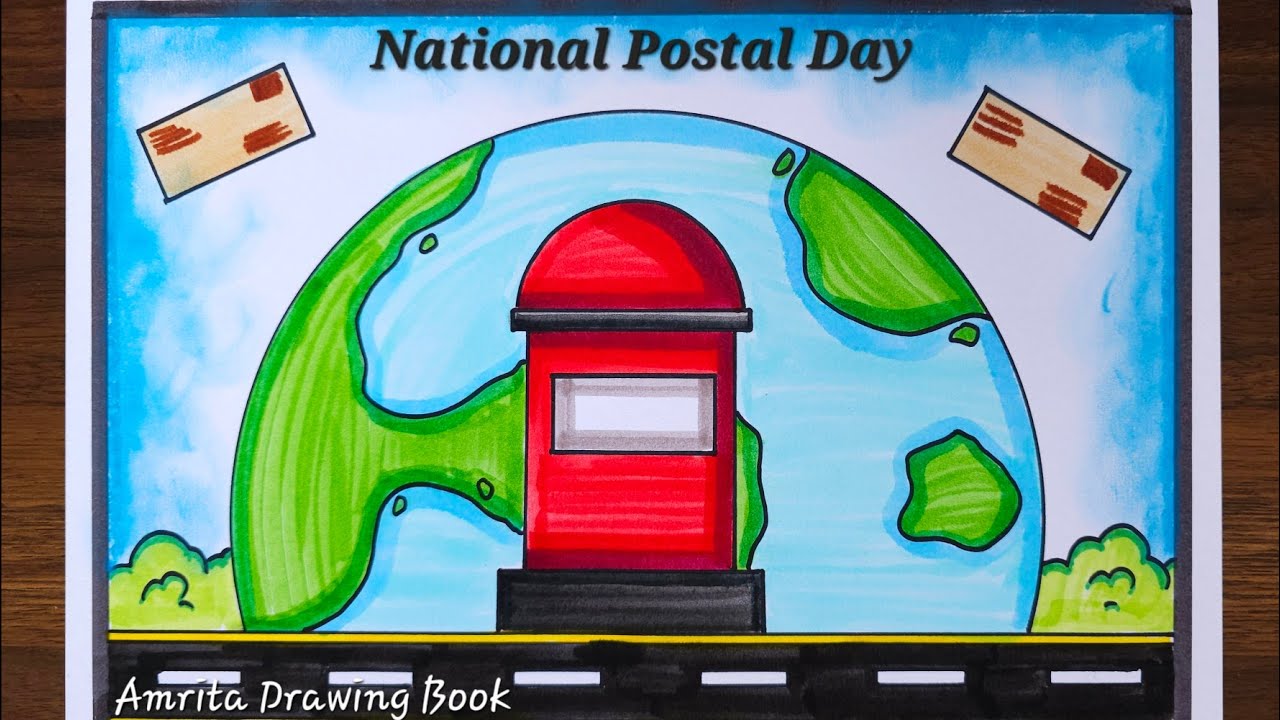 National Postal Day Drawing | World Postal Day poster drawing | Postal ...