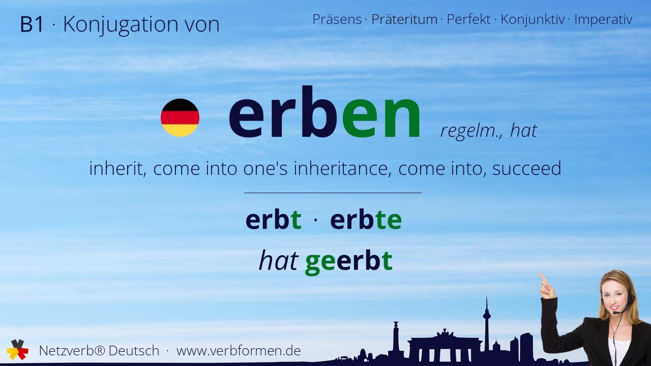 Konjugation Verb „erben“ (regelm., hat) - alle Zeitformen, Lernvideo ...