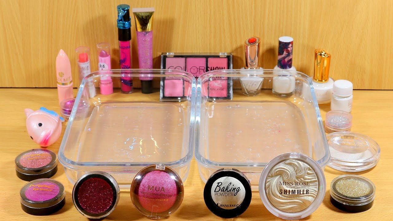 Pink vs White | Mixing Makeup Eyeshadow Into Clear Slime - Satisfying ...