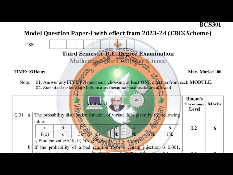 Mathematics Vtu 3rd Sem Model Question Paper 2023-24 | @ARCCREATIVES | VtuResource | - YouTube