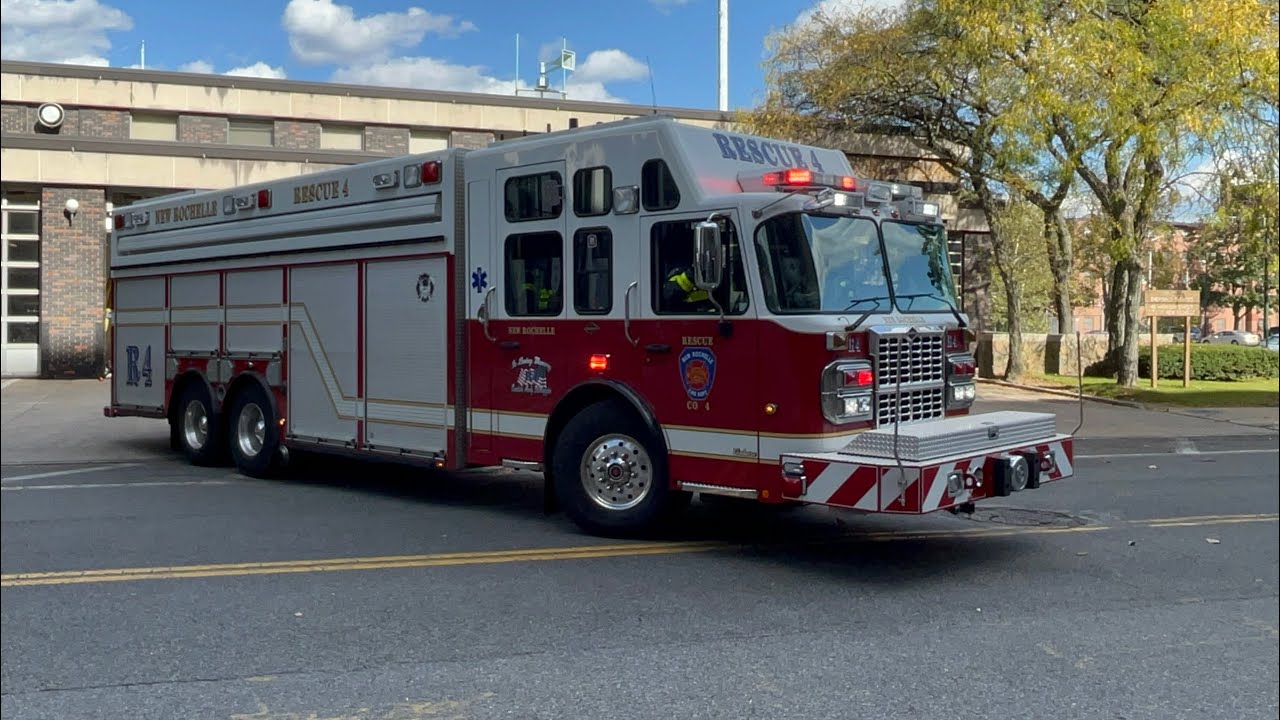 New Rochelle FD Rescue 4 and car 2302 responding - YouTube