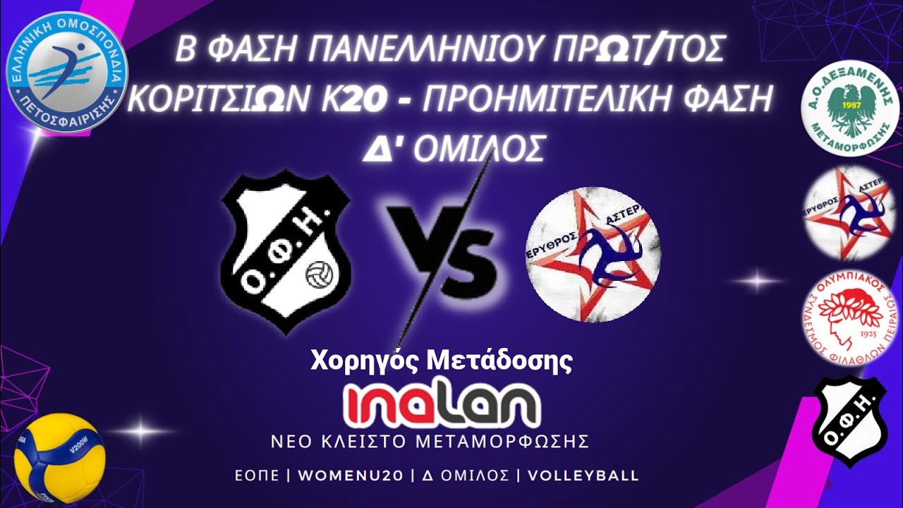 ΟΦΗ- Ερυθρός Αστέρας, Β' Φάση Πανελλήνιου Πρωταθλ. Κορ. Κ20 2023, Προημ ...
