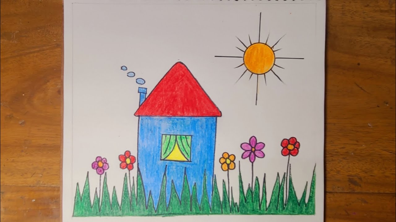 Scenery drawing tutorial for little kids step by step | Happy scenery ...