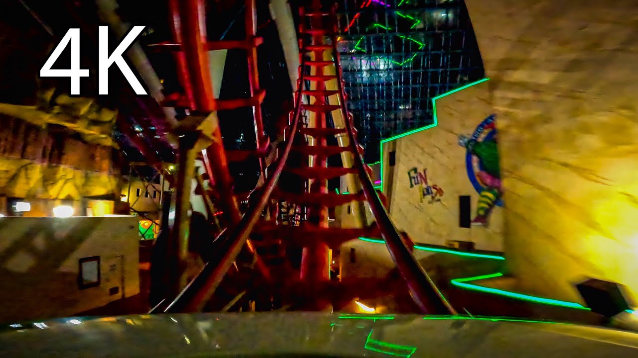 Canyon Blaster at night front seat on-ride 4K POV Adventuredome - YouTube