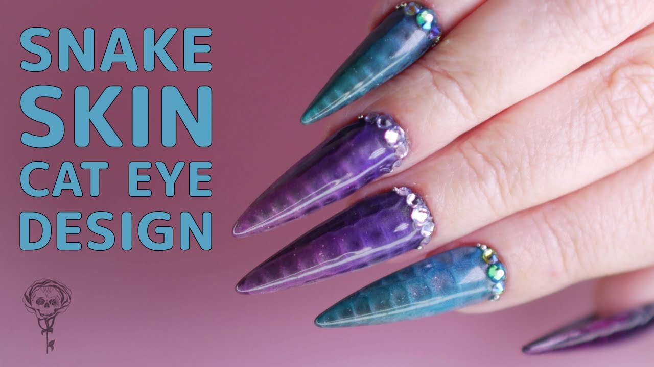 Snake Skin Cat Eye Design on Stiletto Nails - YouTube