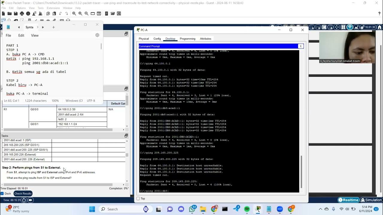 Tugas 6 - Lab 13.3.2 - Use Ping and Traceroute to Test Network ...