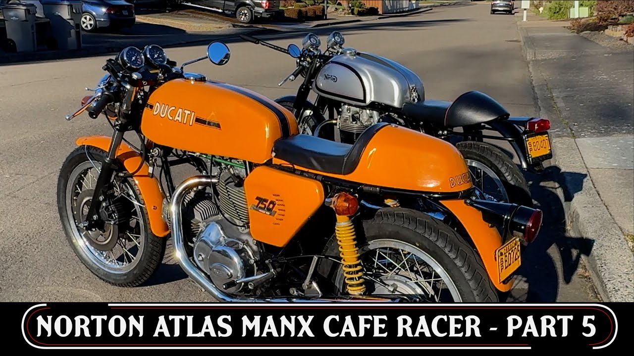 1966 Norton Atlas Manx-Style Café Racer ride with 1974 Ducati 750 Sport ...