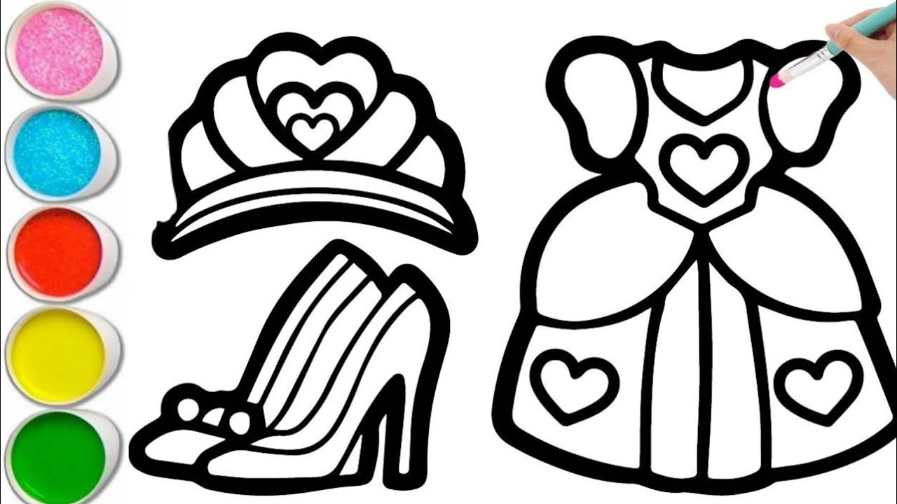 How To Draw Princess Dress with rainbow colors for kids.Dress Drawing ...