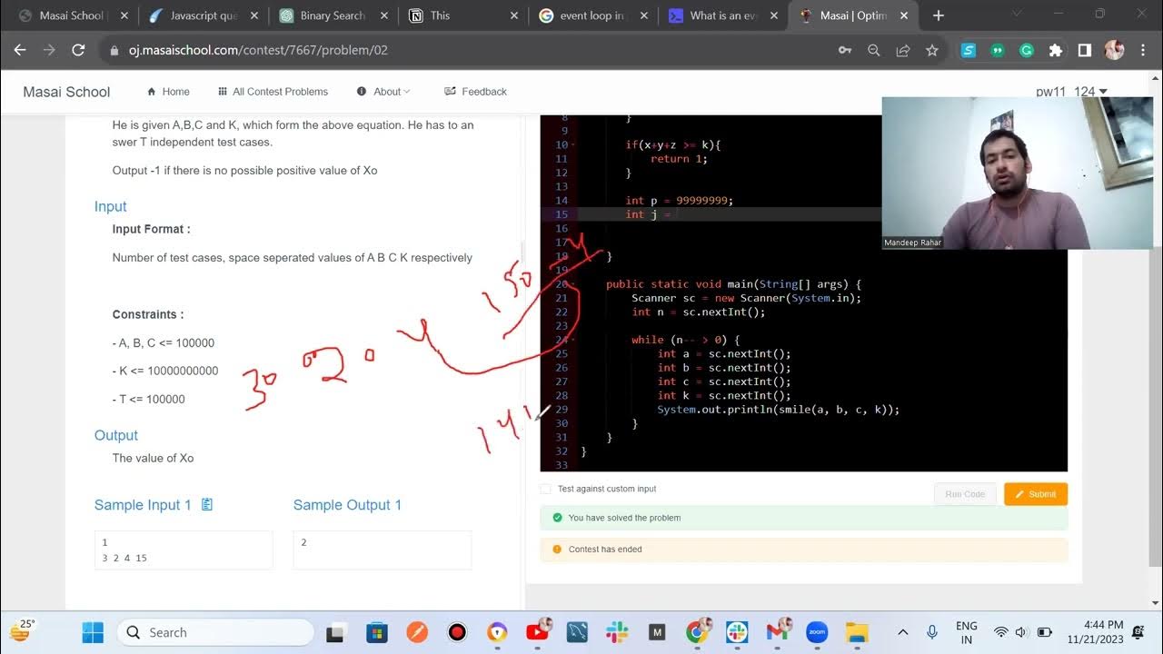 Optimise the curve (Binary Search) Masai School Java Problem - YouTube