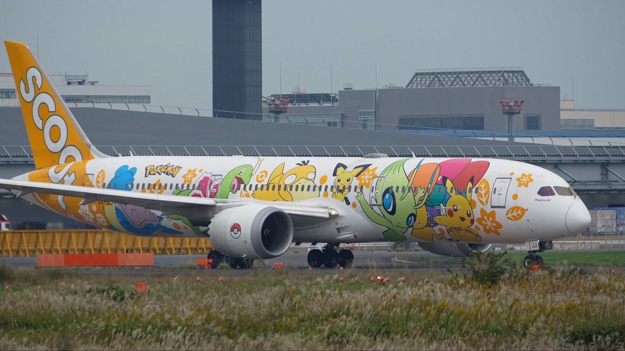 Scoot Pokémon Livery Boeing 787-9 9V-OJJ Takeoff from Narita 16R | NRT ...