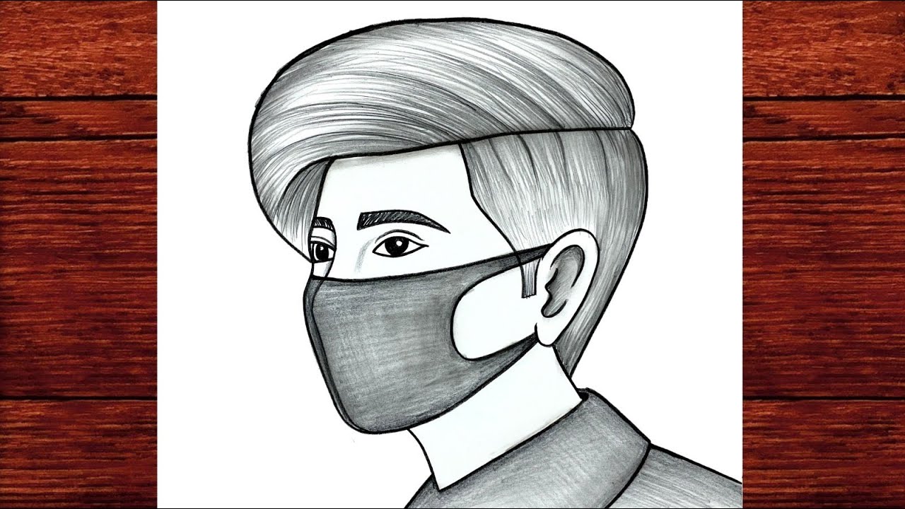 How to Draw a Boy with Face Mask | Side Profile Pencil Drawing Tutorial ...