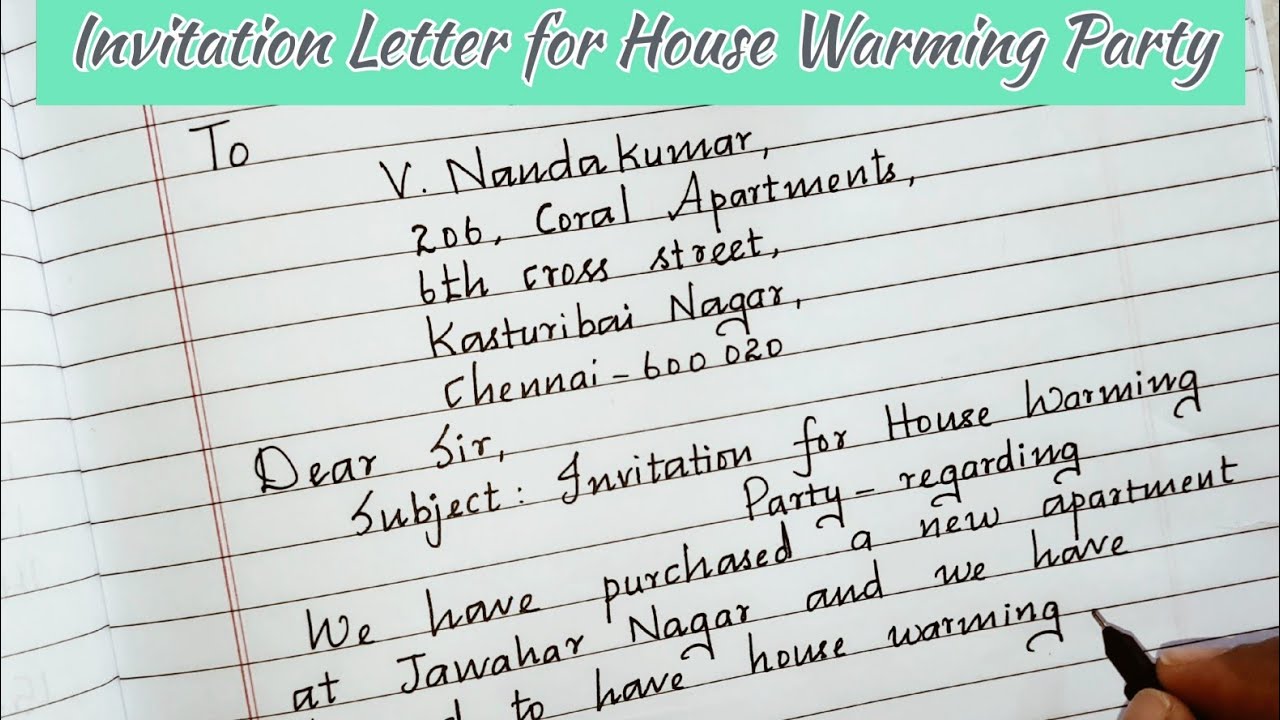 Invitation Letter for House Warming Party//Letter Writing in English ...