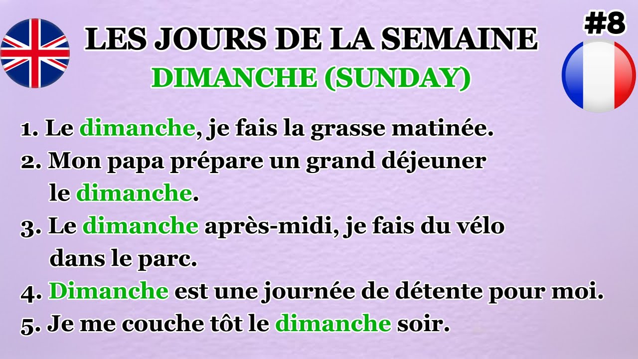 "Les Jours de la Semaine - Dimanche (Sunday)" | DAILY FRENCH PRACTICE ...