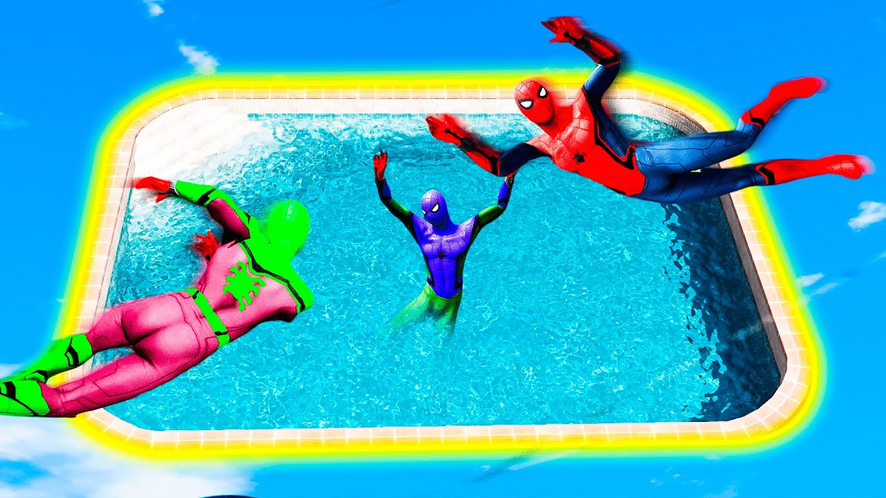 GTA 5 Spider-Man Jumping into the Pool - GTA 5 Trampoline Funny & Fails Gameplay Ragdoll - YouTube