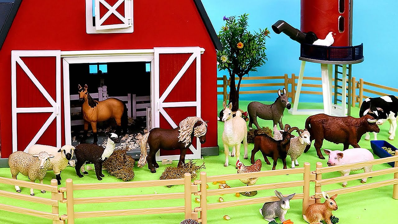 Farm Dioramas and Barnyard Animal Figurines - Learn Animal Names - YouTube