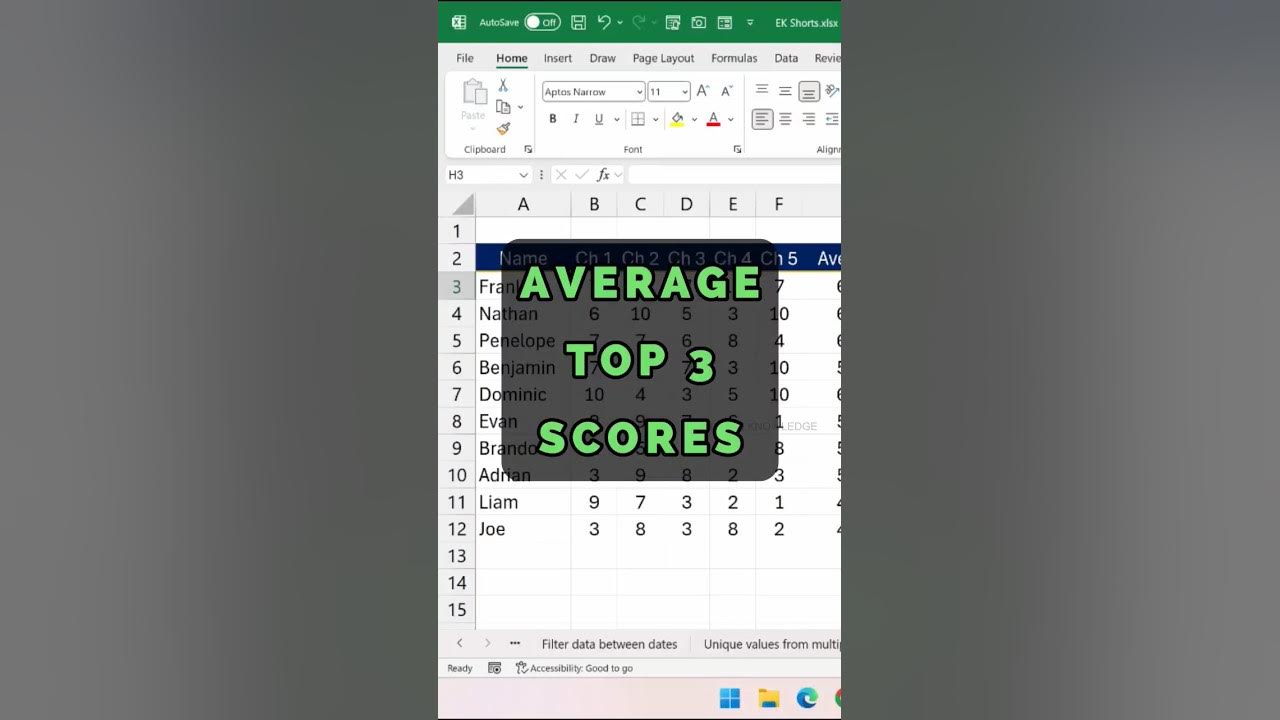 Calculate Average Top 3 scores in Excel - YouTube
