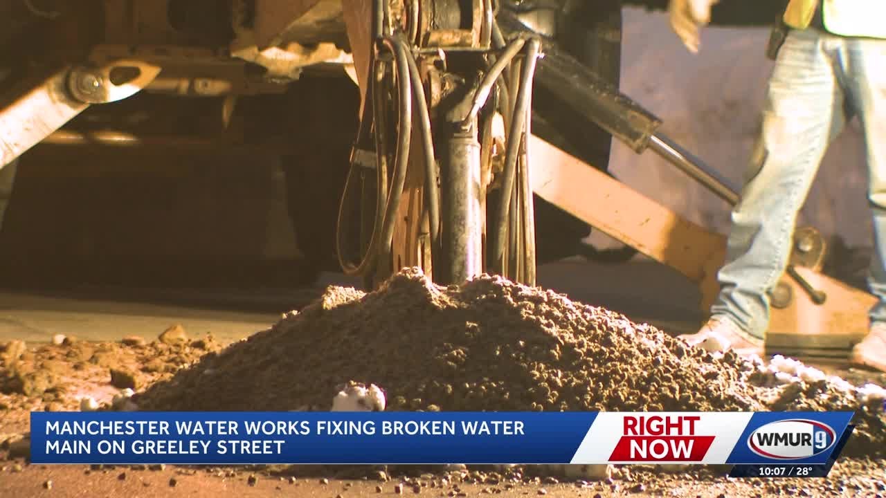Manchester Water Works repairs water main break on Greeley Street - YouTube