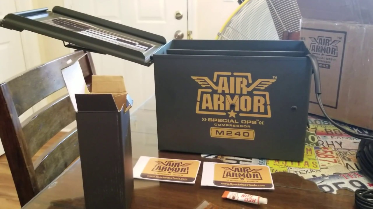 AIR ARMOR M240 AMMO CAN AIR COMPRESSOR/INFLATOR TIRE REPAIR KIT ...