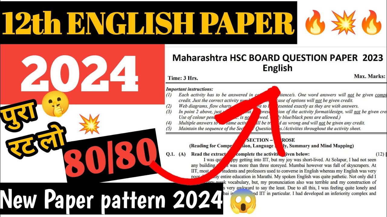 12th Class Maharashtra Board English Paper 2024 | 12th Board English ...