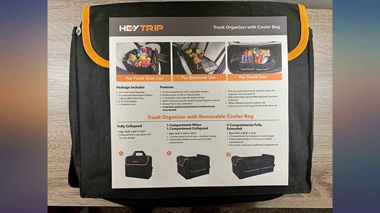Heytrip Sturdy Trunk Organizer With Leakproof Cooler Bag, 2 Adjustable ...