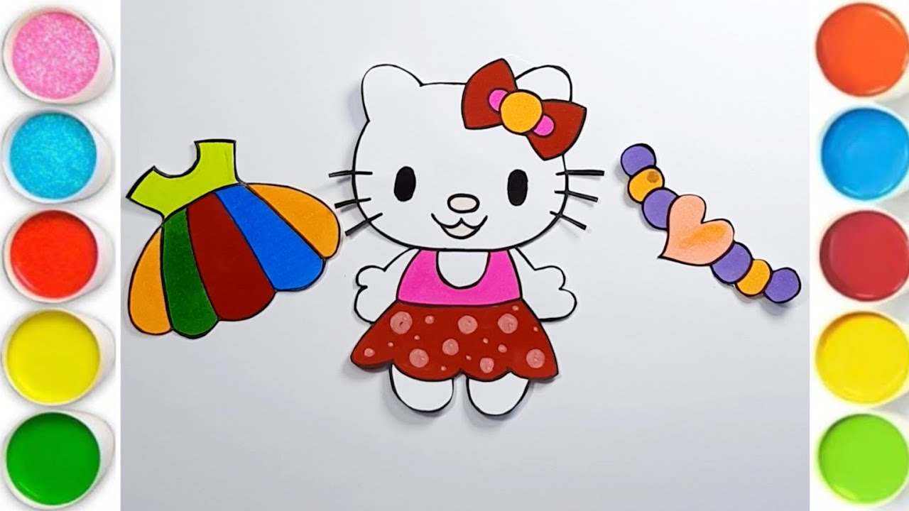 How to Draw and Color Hello Kitty Dress up 🌈| Paper DY Hello Kitty for ...