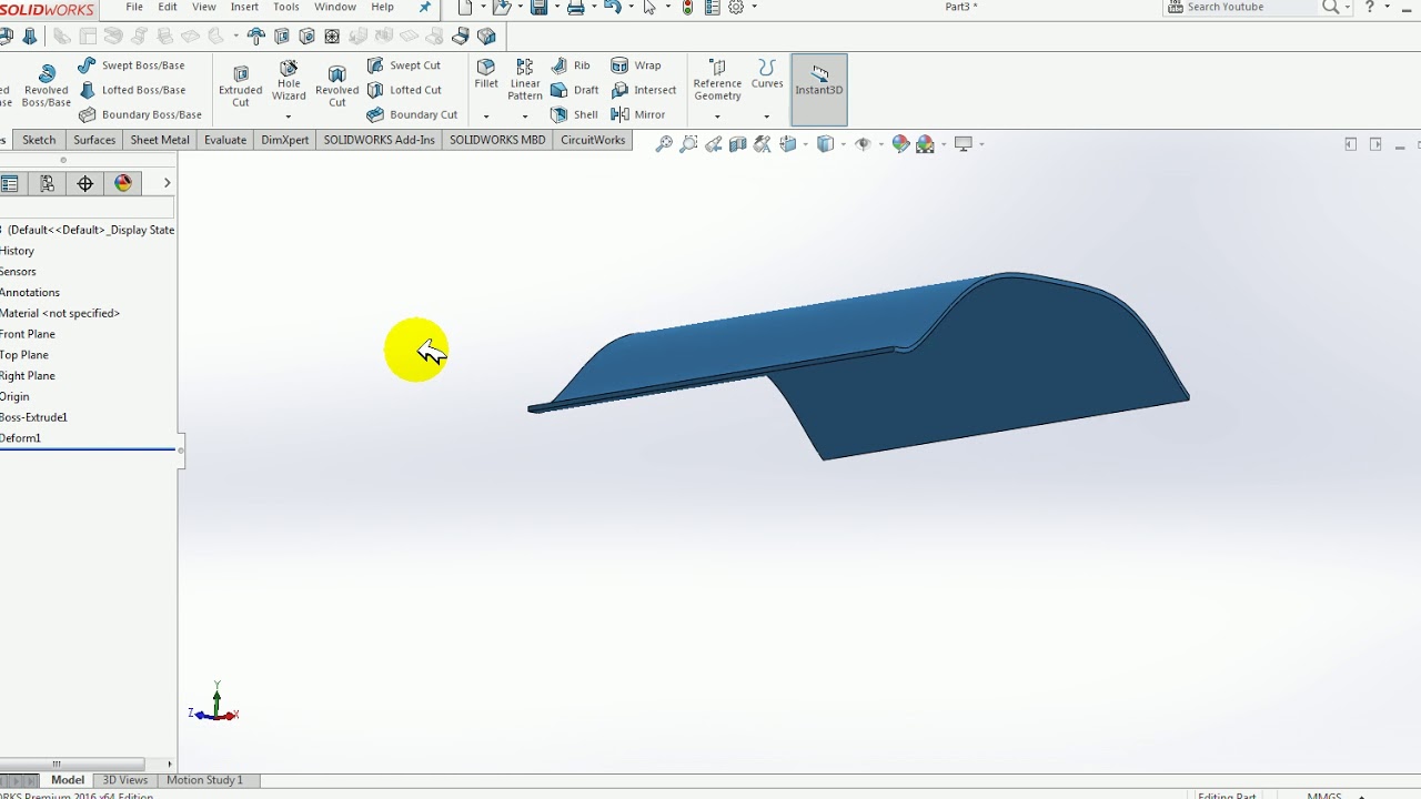 Solid Work Tutorial 61 deform command | solid work deform command - YouTube