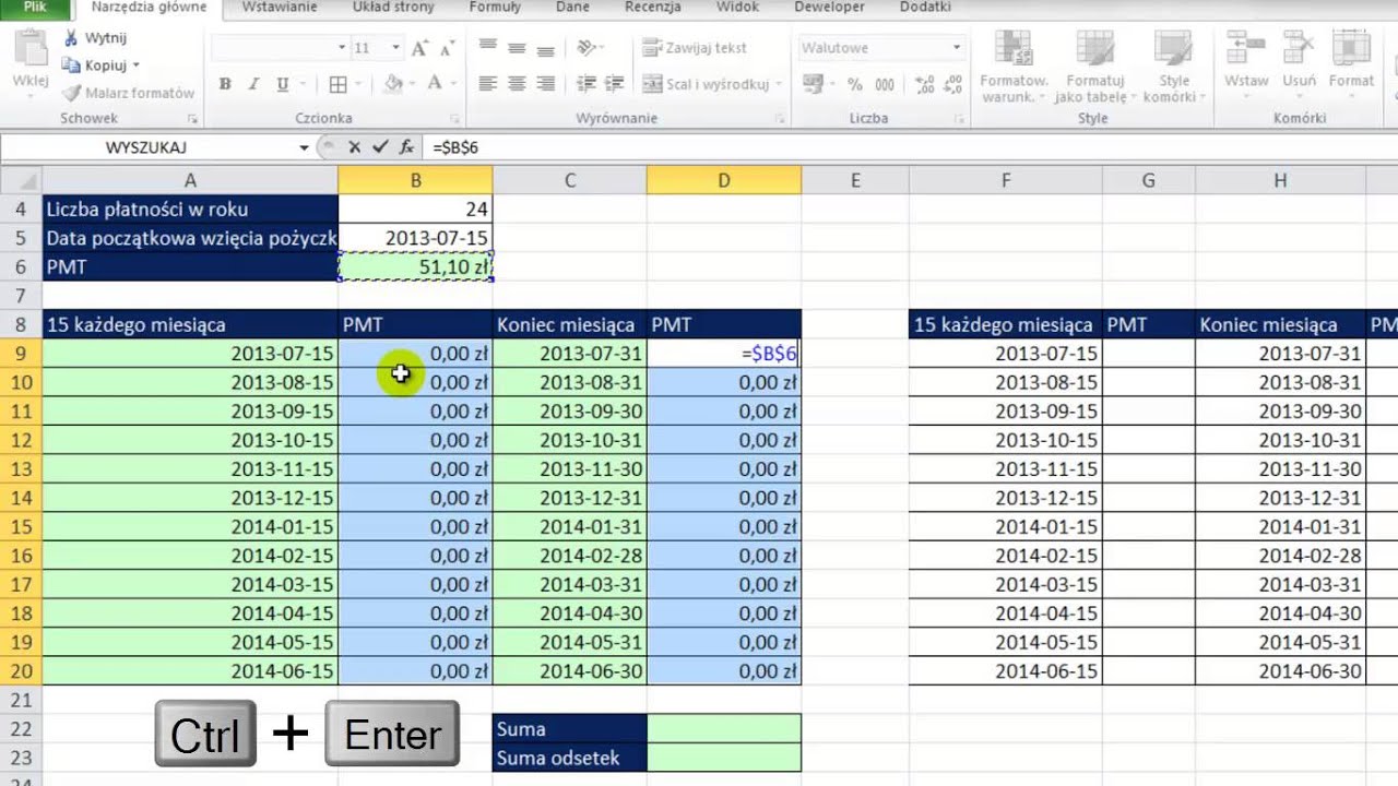 Excel - Pożyczka PMT opłata 2 razy w miesiącu kilka sztuczek z ...