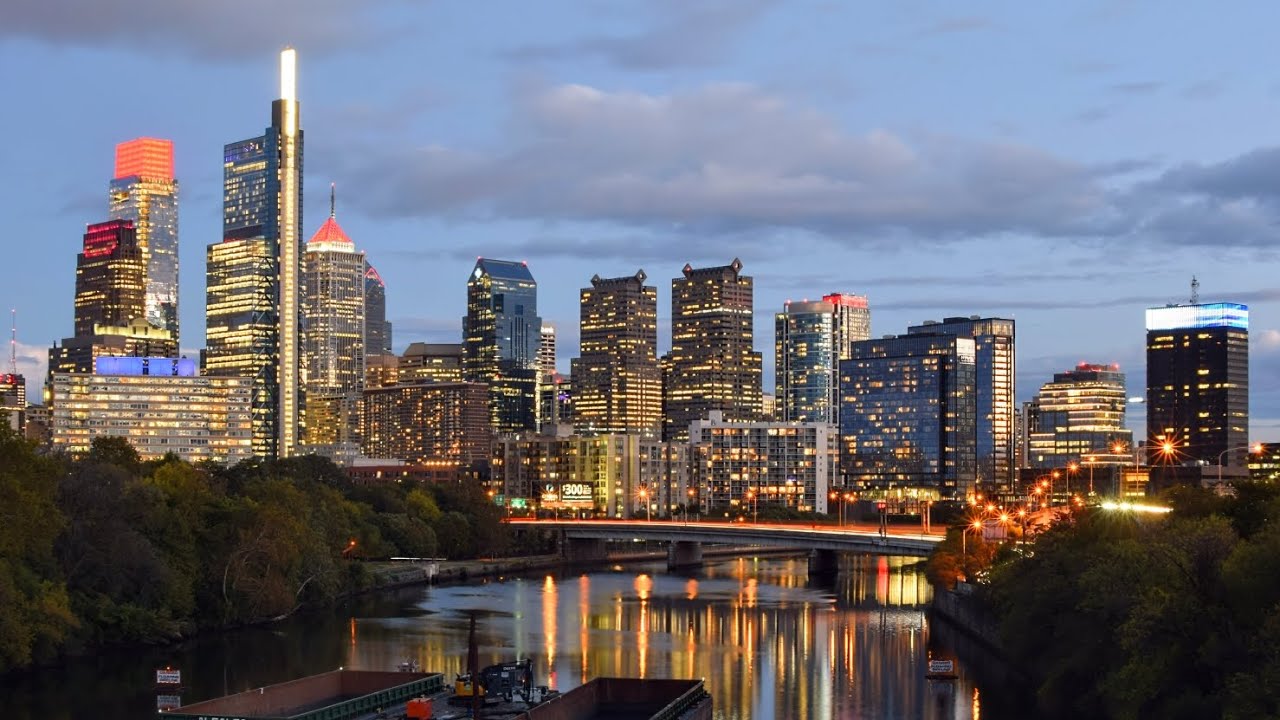 Philadelphia skyline from Spring Garden Street Bridge during sunset 10 ...