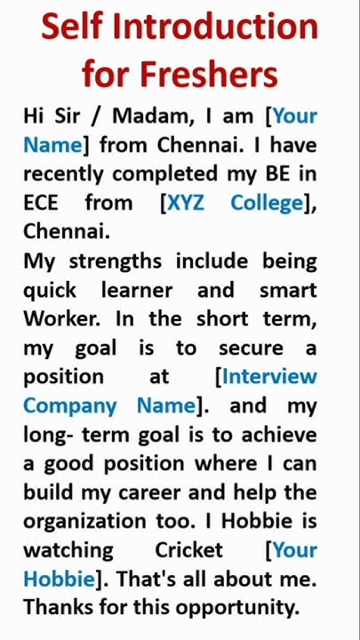 very simple English words self introduction for freshers job |how to introduce yourself in ...