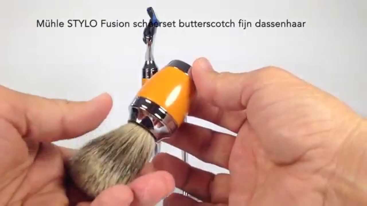 Mühle STYLO Fusion scheerset butterscotch fijn dassenhaar - YouTube