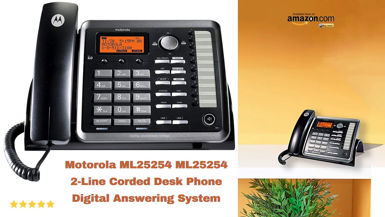 Motorola ML25254 ML25254 2 Line Corded Desk Phone Digital Answering ...