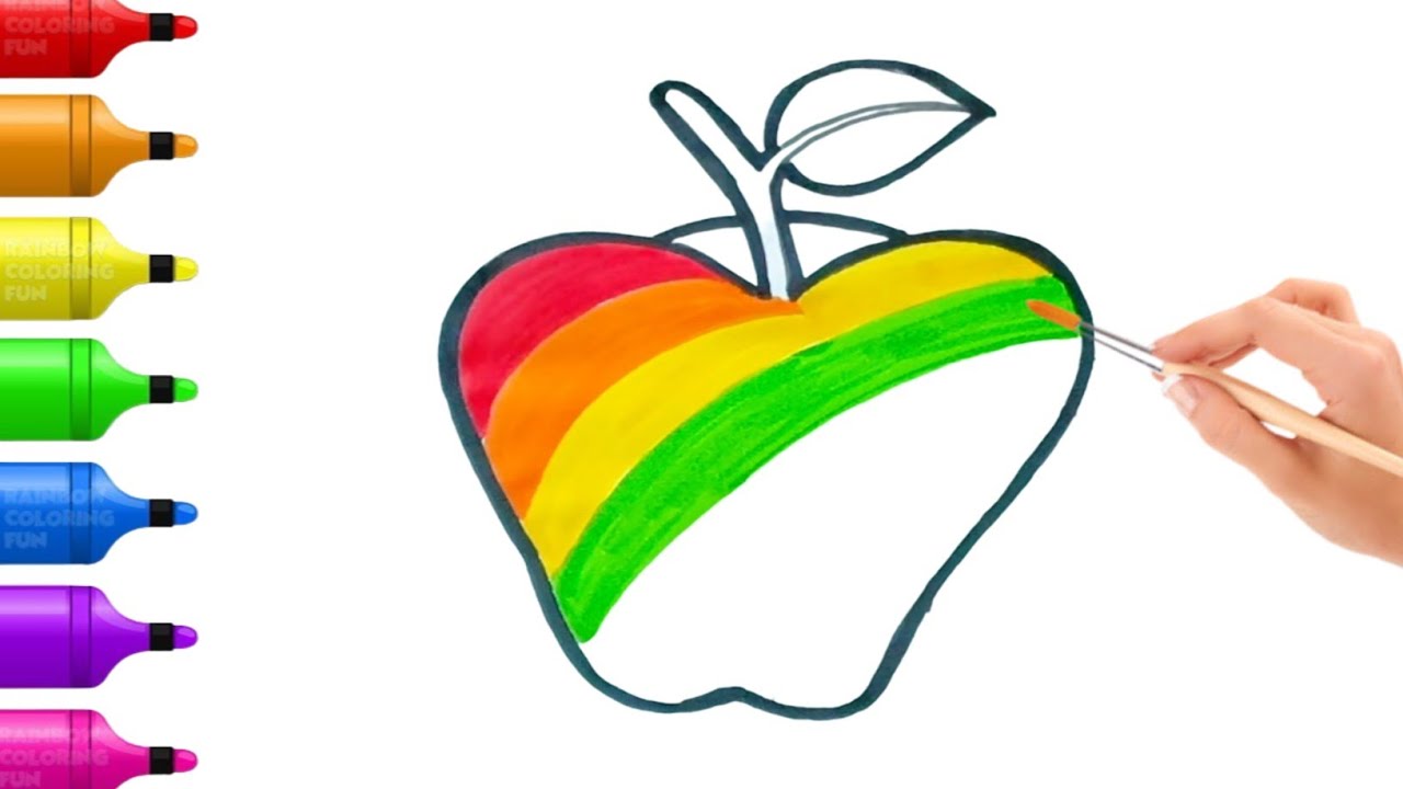 How to draw Apple 🍎 | Apple drawing with rainbow color for kids | Apple ...