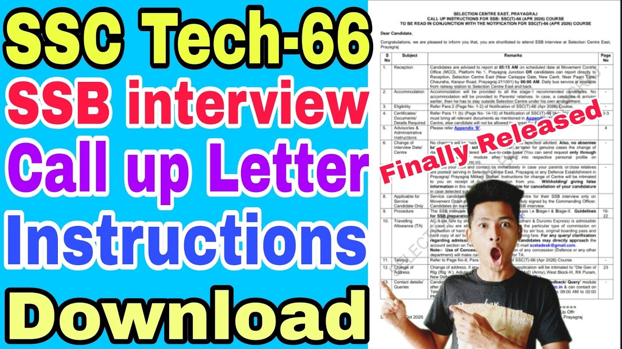 Indian Army SSC Tech-66 SSB Interview Call up Letter Released, Call up ...