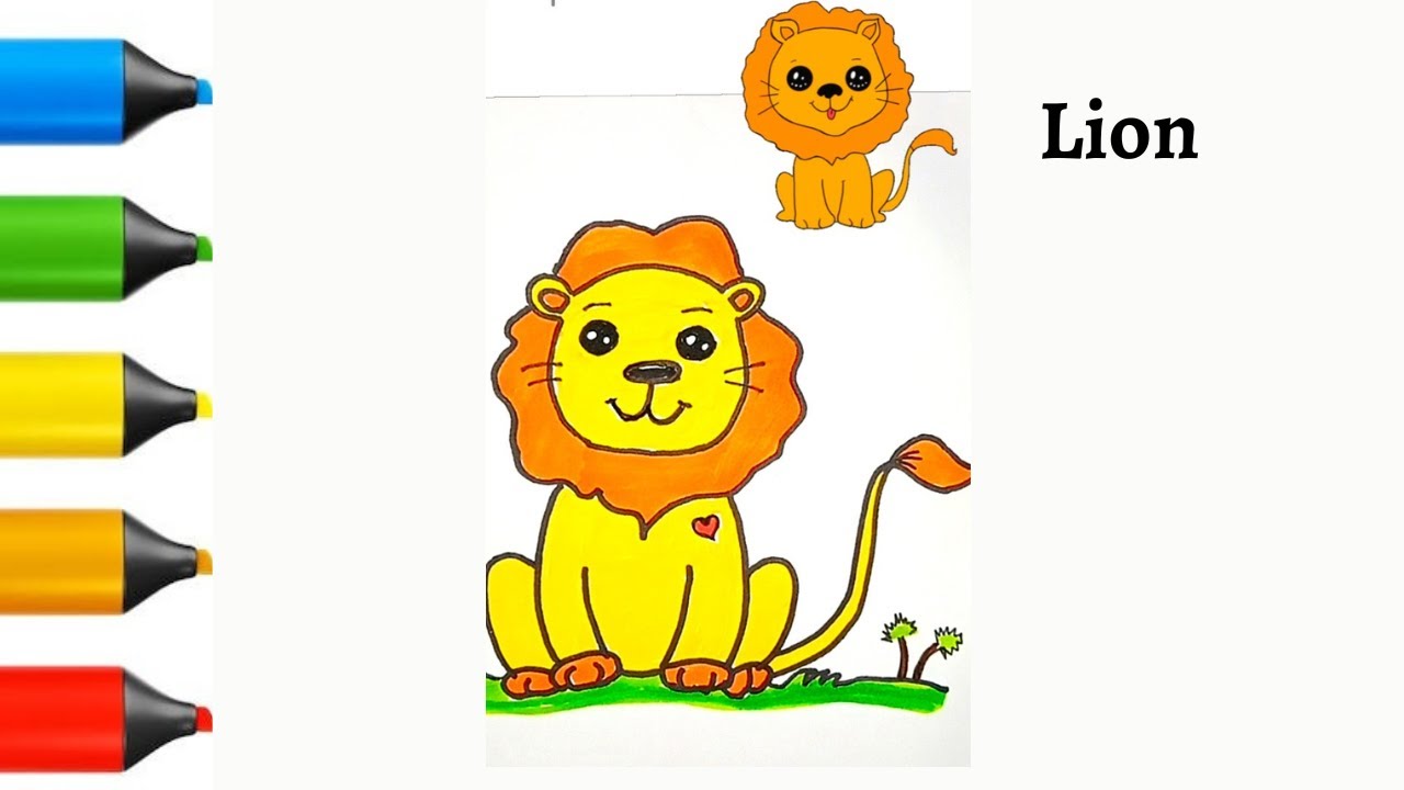 How to Draw and color a lion cute and Easy| coloring Drawing for kids ...
